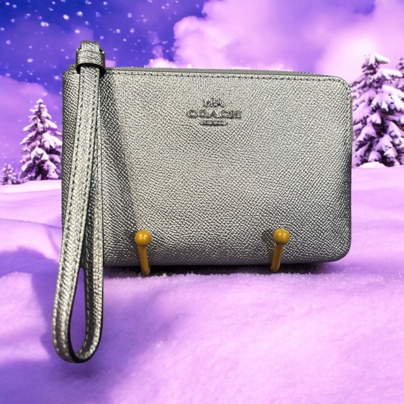 Coach | Bags | Nwt Coach Metallic Silver Wristlet | Poshmark
